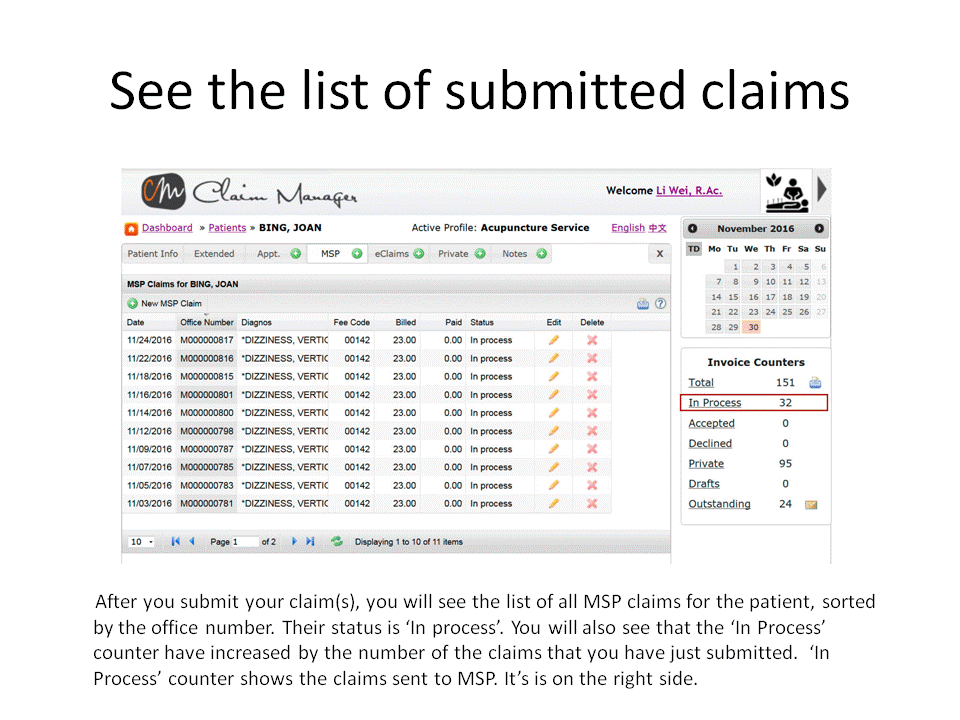 Tutorial for acupuncturists - Claim Manager
