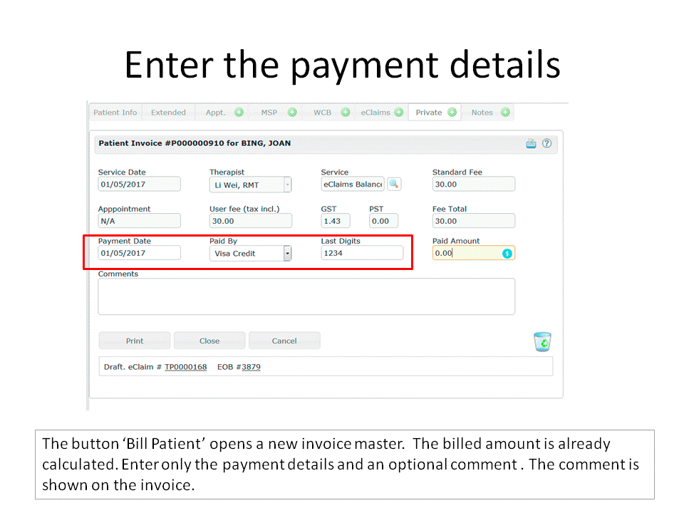 3. Create patient invoice for the balance - Claim Manager