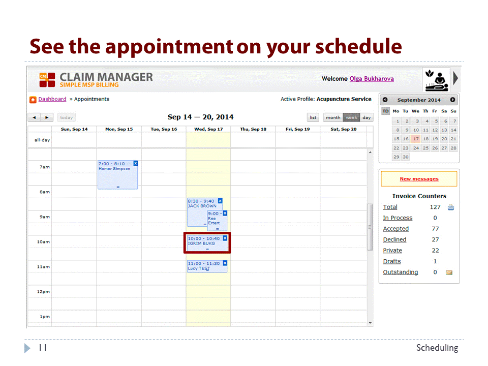 Schedule new patient - Claim Manager